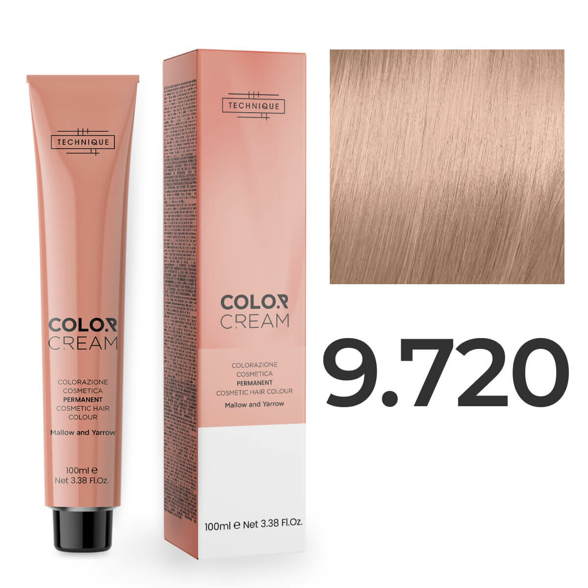 Крем - краска для волос профессиональная Technique Color Cream Permanent Cosmetic Hair Colour 9.720 Блонд Бежево-перламутровый, 100 мл