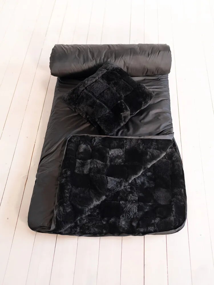 Спальный мешок из натуральной овчины, лоскутный, Shkura-Dekor черный