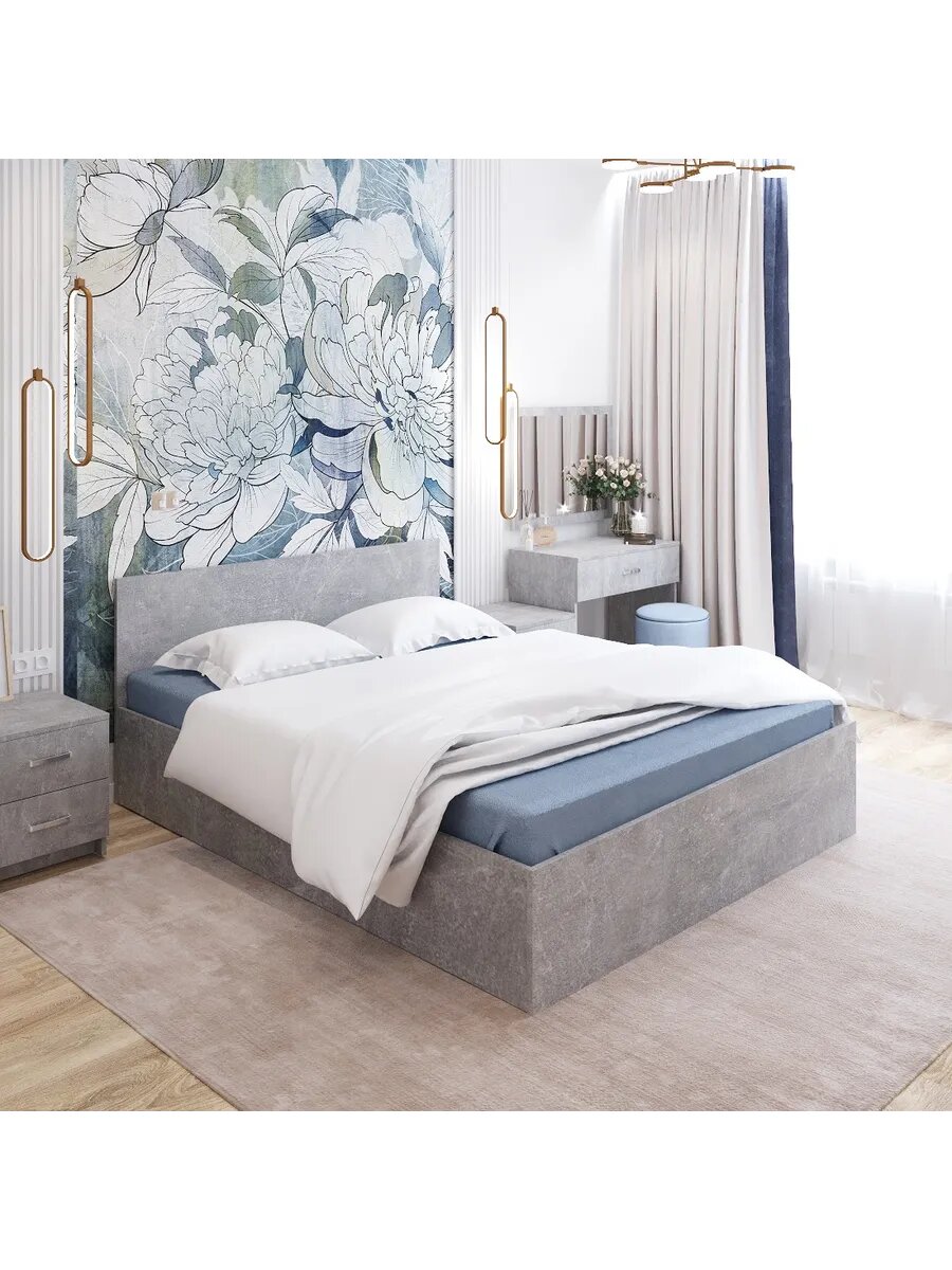 Кровать KMK "Изабелла", двуспальная, каркас из ЛДСП, цвет серый, 160x200 см