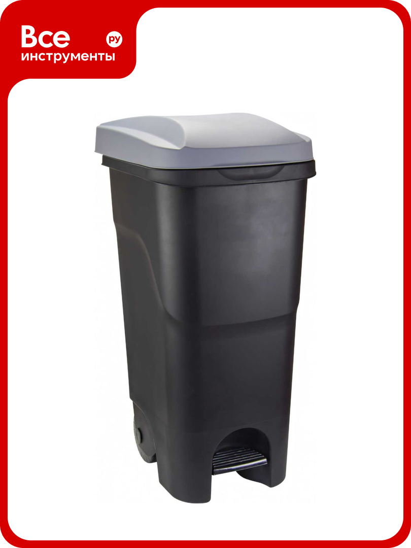 Бак IDEA 85л с педалью на колесах серый М 2399, корпус, сбора мусора