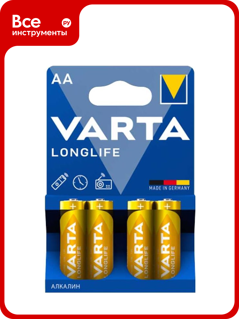 Батарейки Varta LONGLIFE AA BL4 4008496525157 04106101414