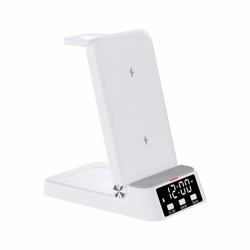 Подставка для зарядки 4-В-1 с часами, Быстрая Магнитная Беспроводная зарядка мощностью 15 Вт