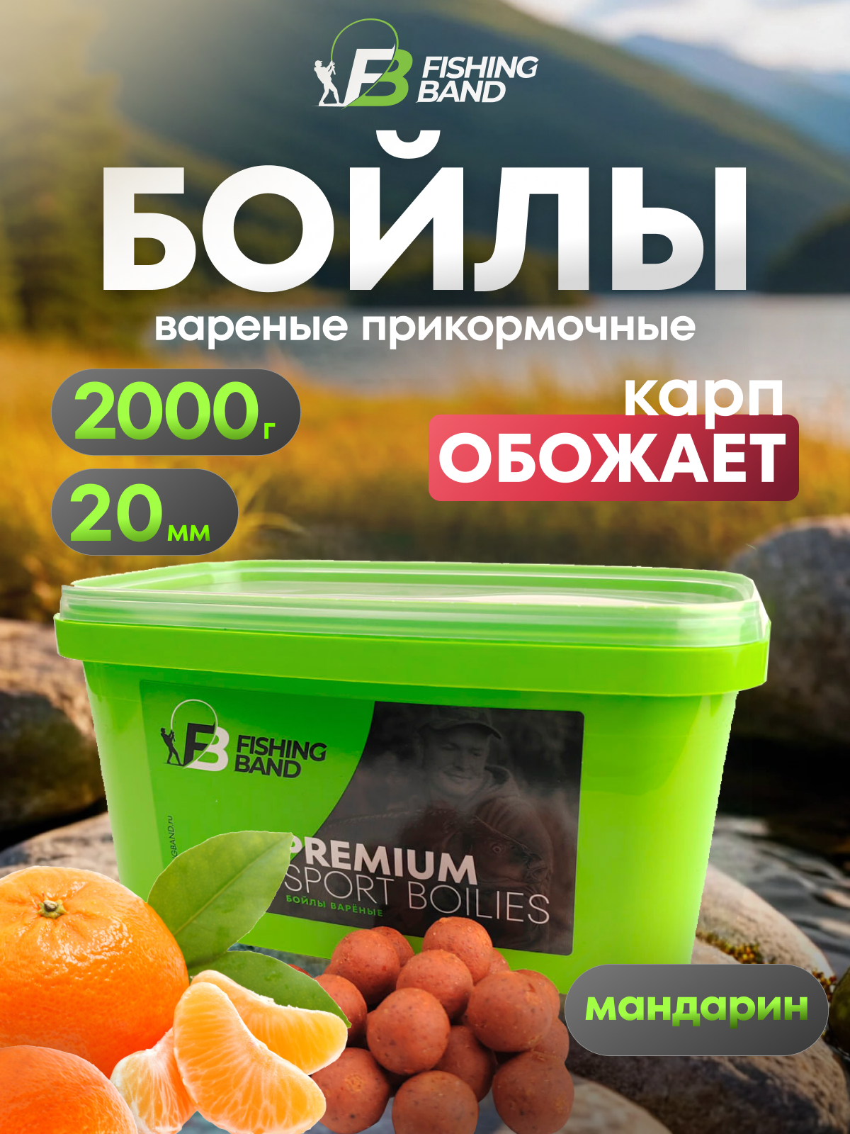 Бойлы варёные прикормочные для рыбалки : 20 мм Mandarin 2 кг