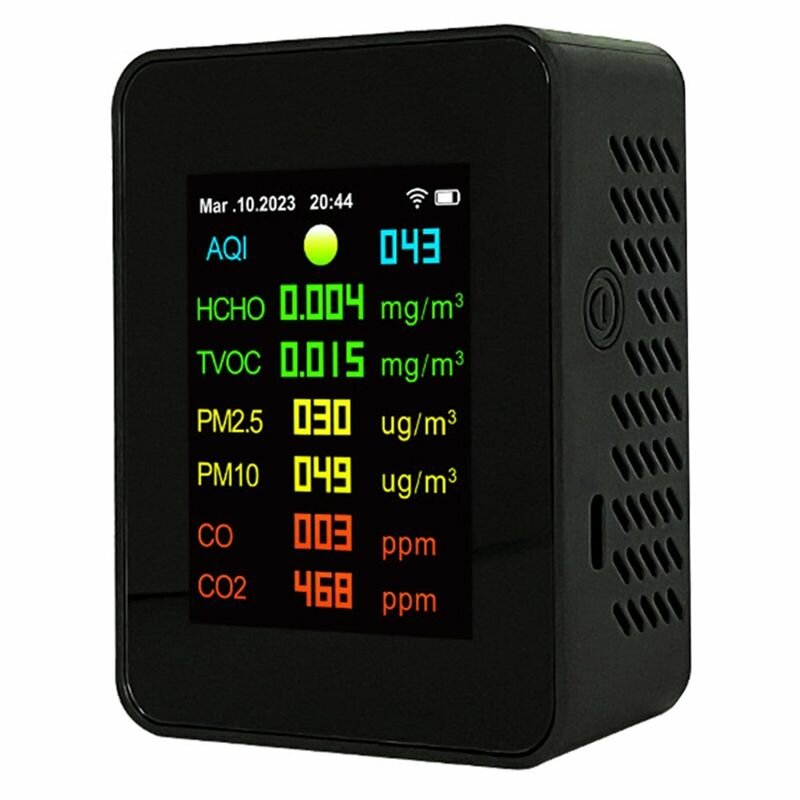 Цифровой тестер температуры и влажности MyPads 9 в 1 PM2.5 PM10 HCHO TVOC CO CO2 Meter WiFi LCD Лазерный сенсорный монитор Черный