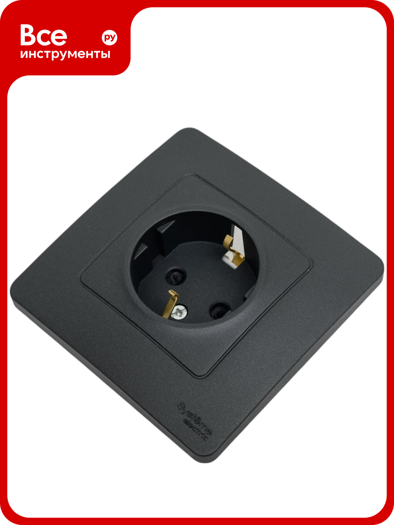 Розетка Systeme Electric Blanca внутр Антрацит с/з со шторками, пластиковый встраиваемый, защита от касания