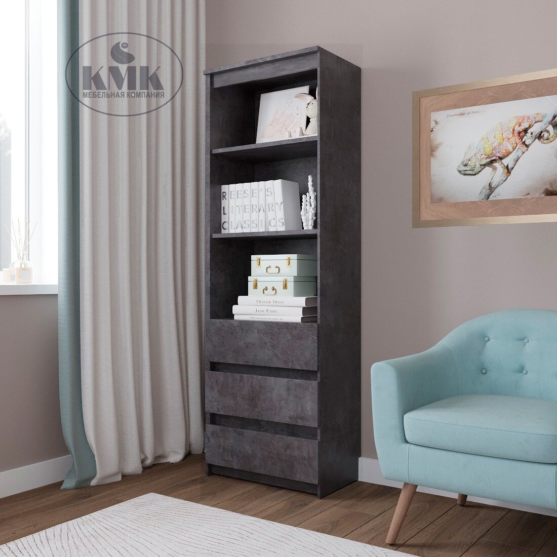 Шкаф пенал КМК, ЛДСП, для книг, документов, вещей, 60x180x36 см