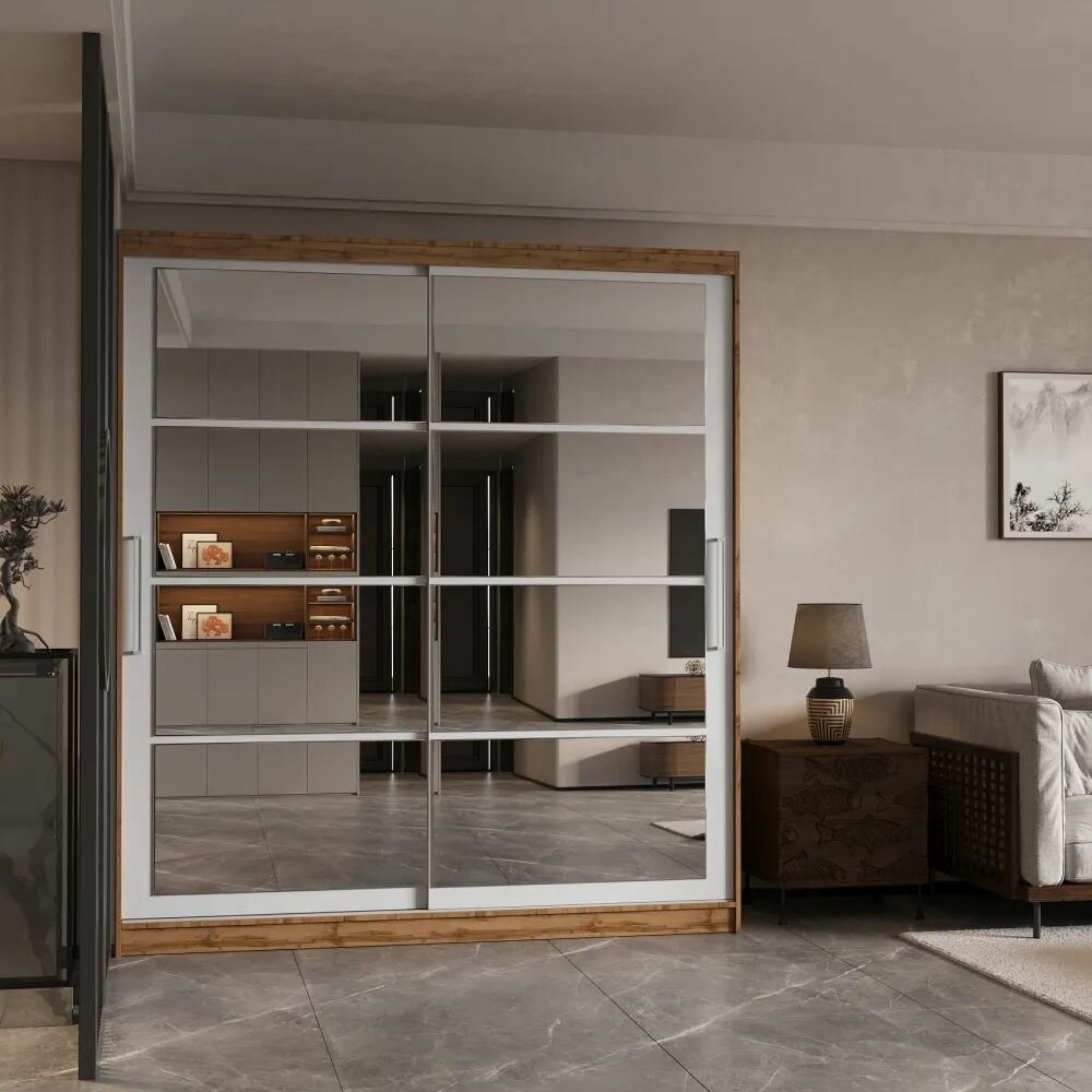 Шкаф-купе Гранд 1 2.0м Зеркало 2шт Дуб вотан/Белый