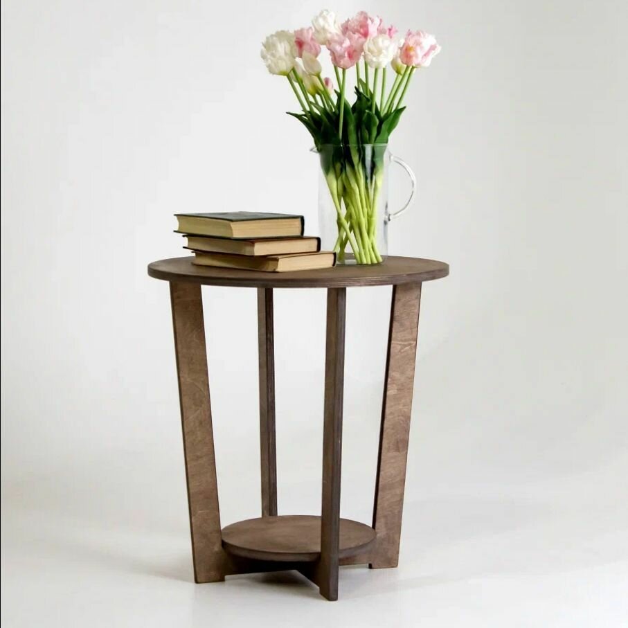 Журнальный стол PKSZWood, деревянный, в стиле лофт, круглый с полкой