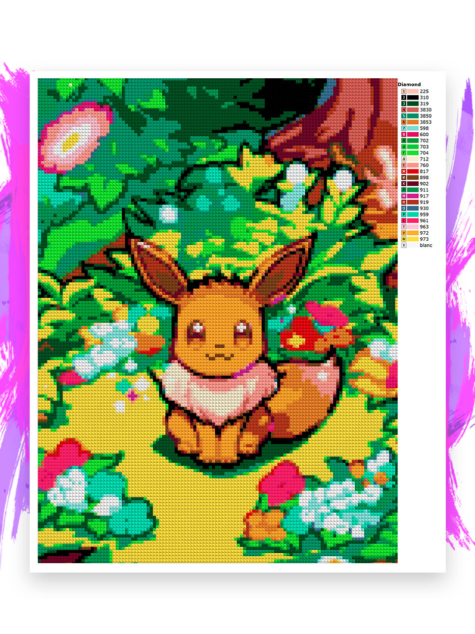 Алмазная мозаика без подрамника - вышивка Покемон Иви 30 х 40 см