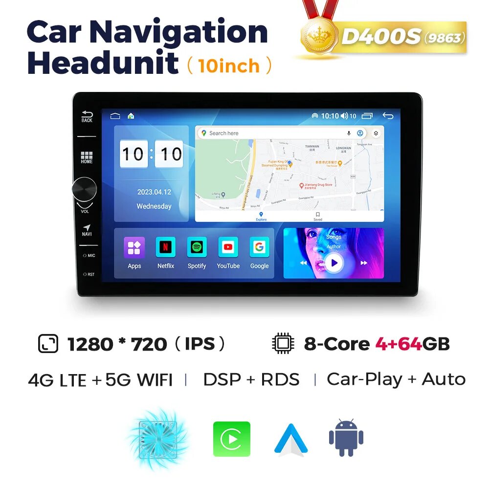 MEKEDE Автомагнитола магнитола 2 дин андроид автомагнитола магнитола 9 10.1 дюйм, 10D400S