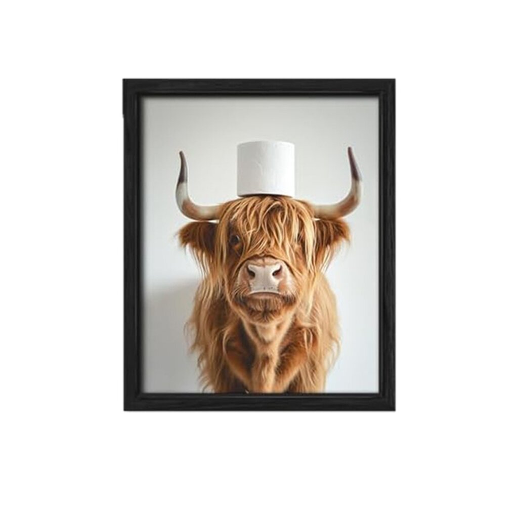 Мультфильм стена искусство смешное животное юмор картинка веселая картина крупного рогатого скота для ванной комнаты детская комната с рамой