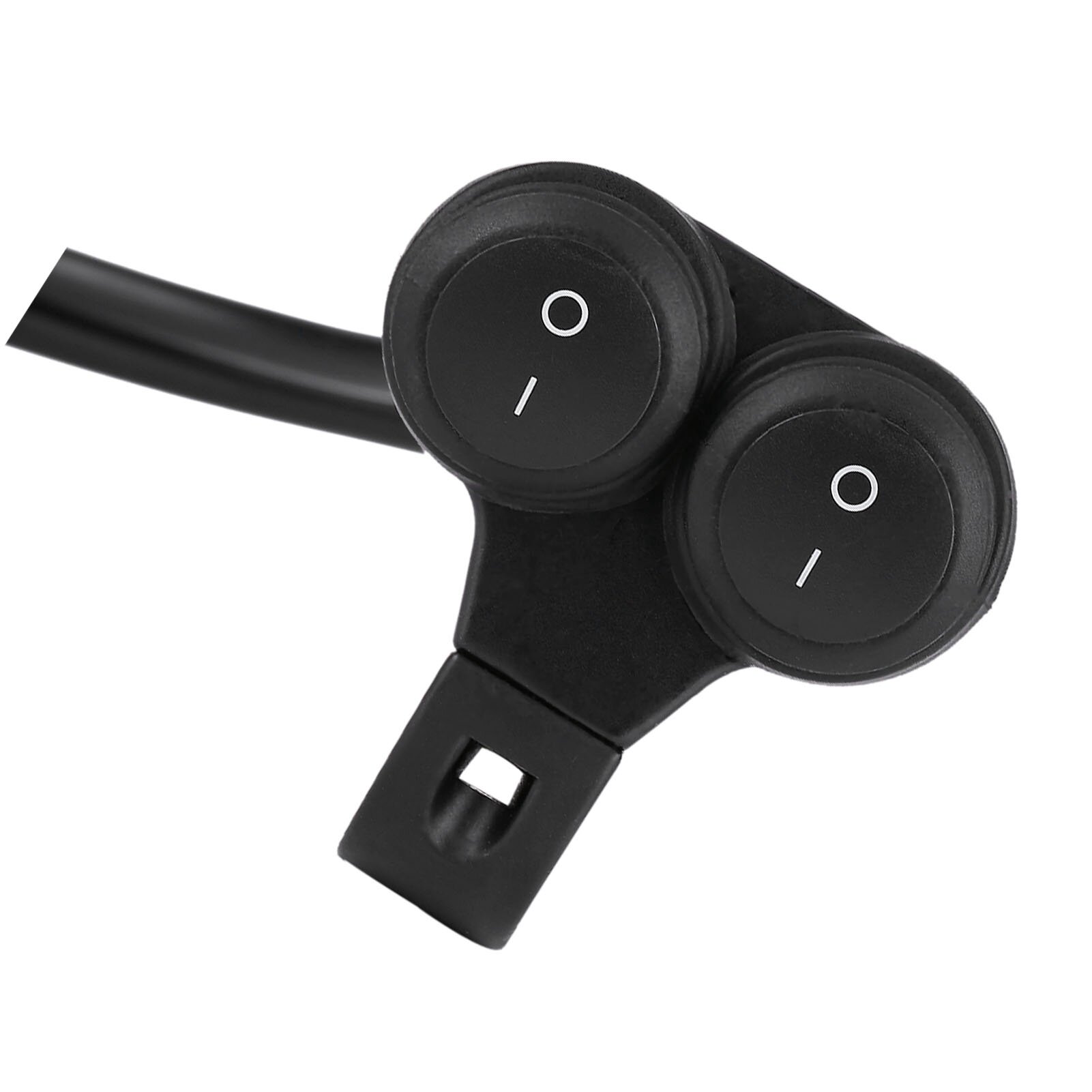 Переключатель с двумя кнопками для мотоцикла Универсальный 22мм для фары, тормоза, противотуманных фаров, гудка Модель C, материал алюминиевый сплав, цвет как на картинке, напряжение 12В, ток 10А, длина кабеля около 50см, вес упаковки около 140г,