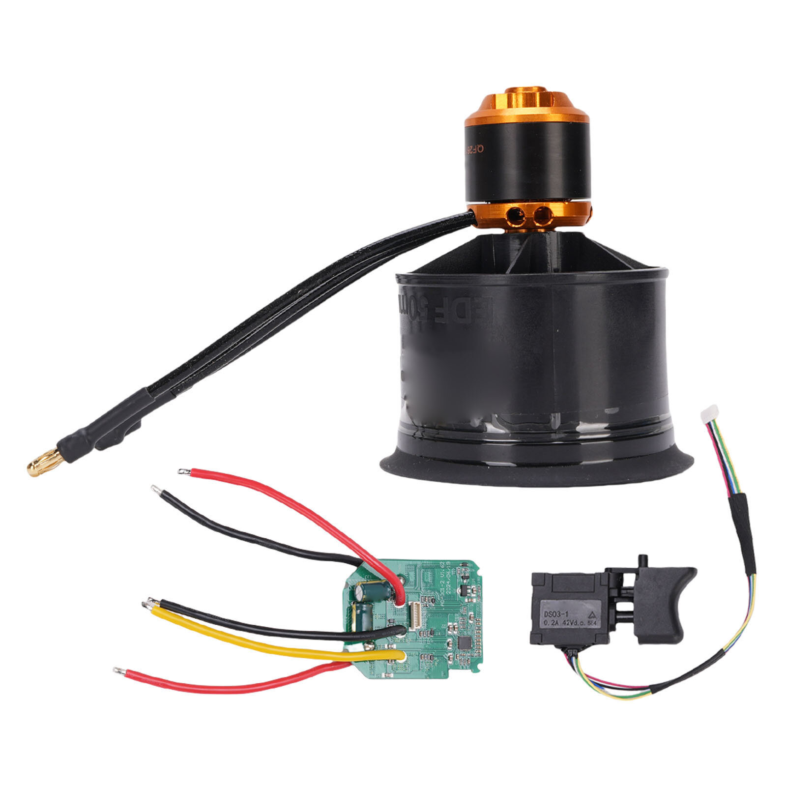 50-мм канальный вентилятор с максимальной тягой 1180 г, электрический канальный вентилятор с бесщеточным двигателем 3300 кВ и панелью управления.