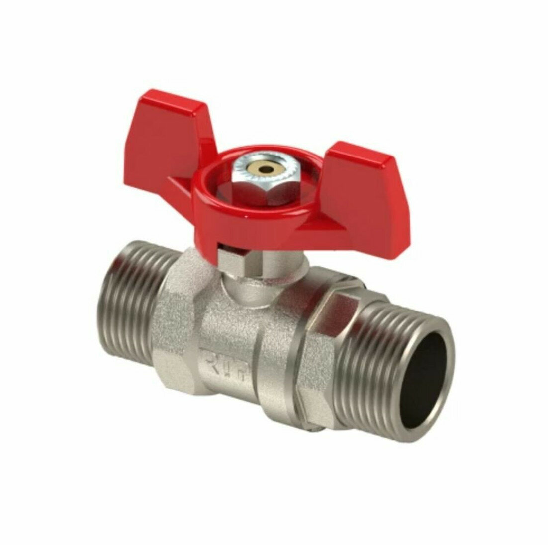 Кран шаровой ручка бабочка, латунь, наружная/наружная резьба 3/4", PN25 никель, RTP