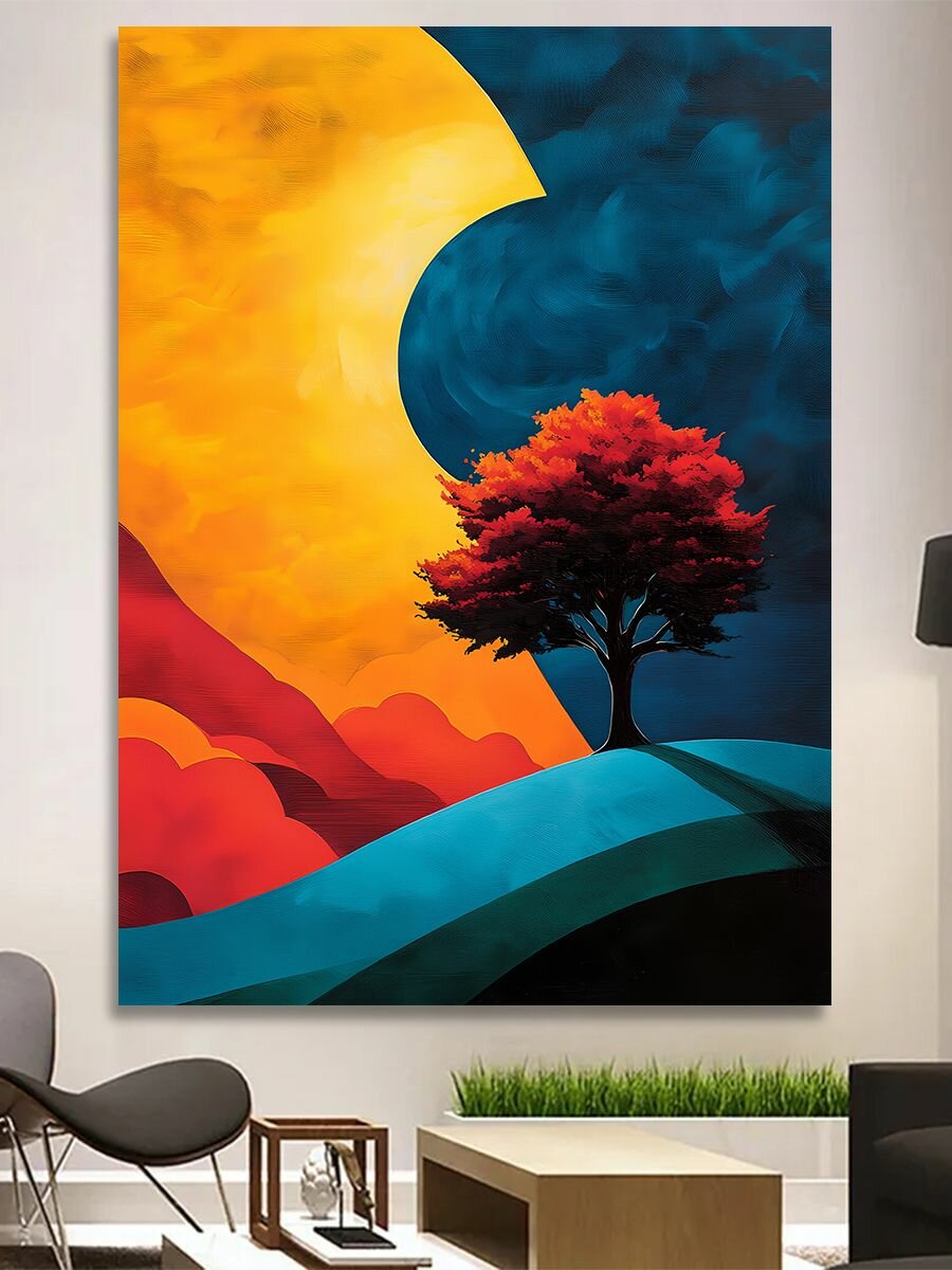 Картина / дерево, картина на холсте, пейзаж, 50х70 см.