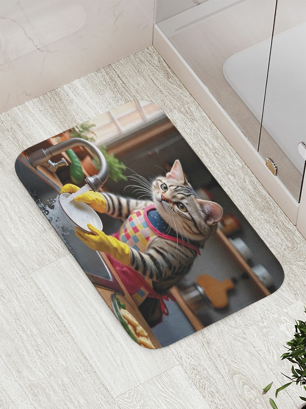 Коврик для ванной комнаты, туалета "Хозяйственный кот" противоскользящий, 52х77 см, JoyArty