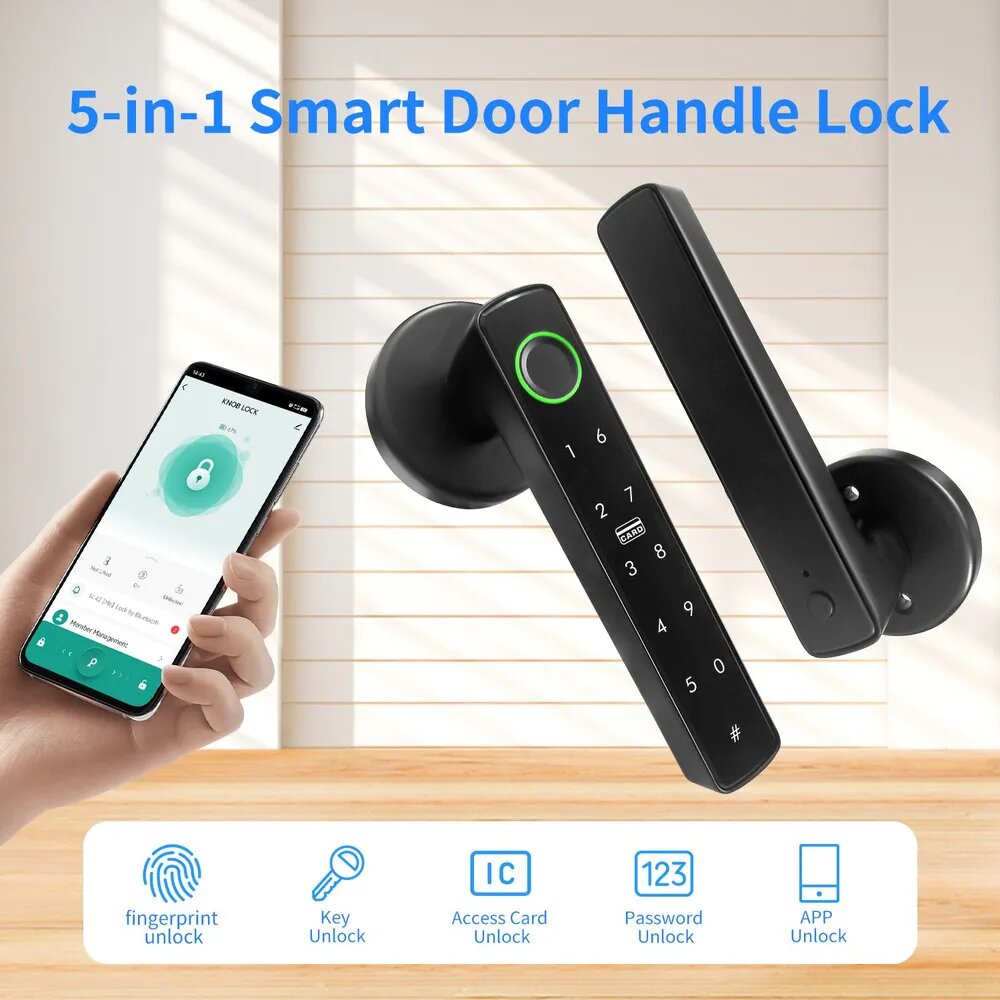 Электронный замок с Bluetooth, отпечатком пальца, паролем, ключом и картой, черный