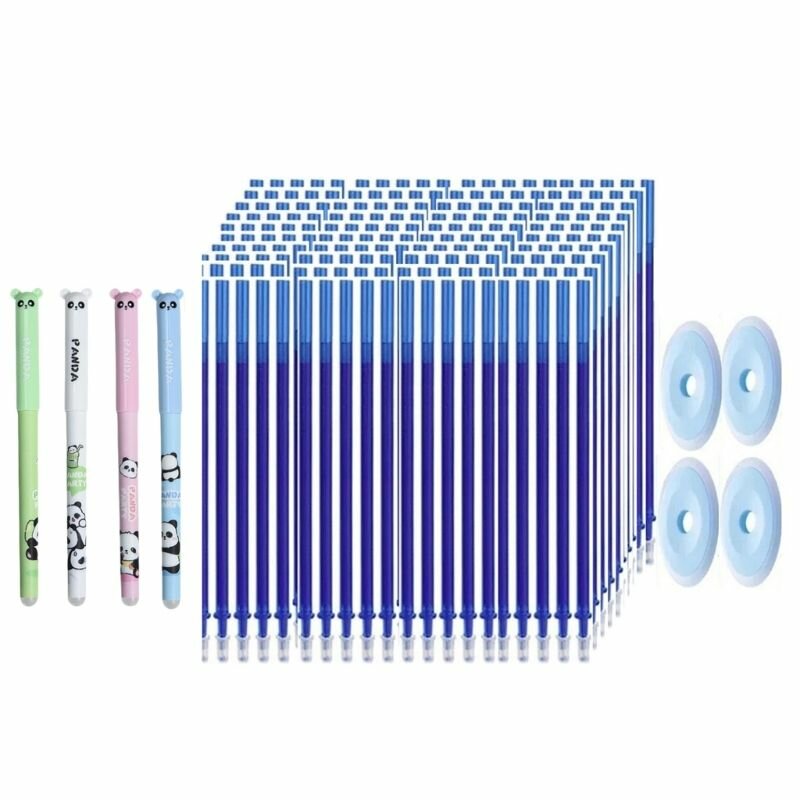 Набор для заправки стираемых гелевых ручек-4 ручки Panda blue, 100 синих ручек заправки, 4 ластика-наконечник 0,5 мм