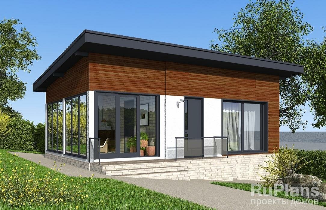 Баня с верандой и панорамным остеклением (53 м2, 8м x 10м) Rg6505