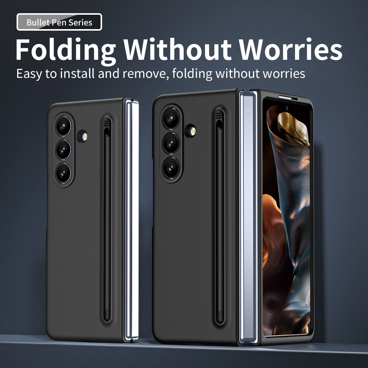 Чехол для Samsung Galaxy Z Fold 7 / Samsung Z Fold7 / Самсунг Галакси З Фолд 7, С помощью стилуса, книжка, стекло, поликарбонат (PC), защита камеры, ударопрочный, Samsung, Samsung Galaxy Z Fold 7, черный