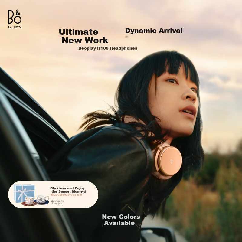 B&O Beoplay H100 Wireless Bluetooth Headphones, Active Noise Cancellation/air Noise Elimination, Hi-Res High-Resolution, Spatial Audio Danish B&O Headphones, Sunset Apricot