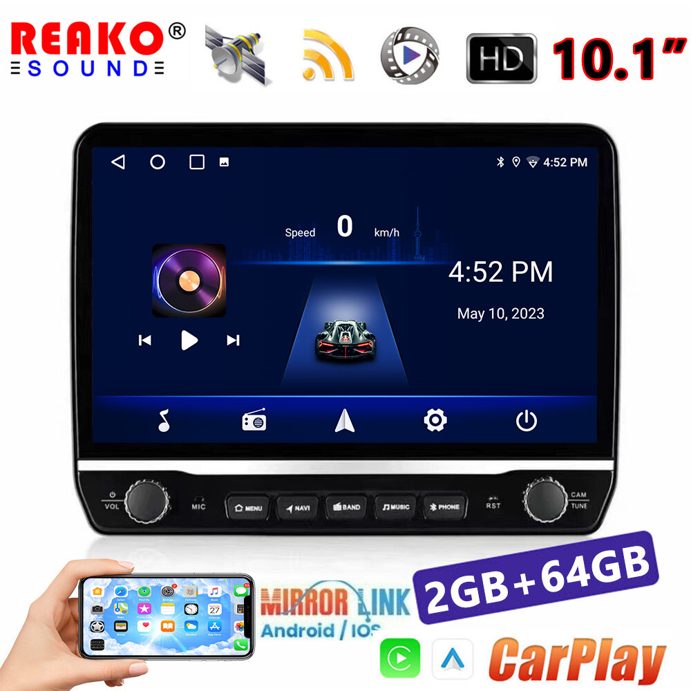 Магнитола для universal , с камерой заднего вида. IPS экран 10.1 дюймов, Wifi 2din с сенсорным экраном, usb и блютузом.