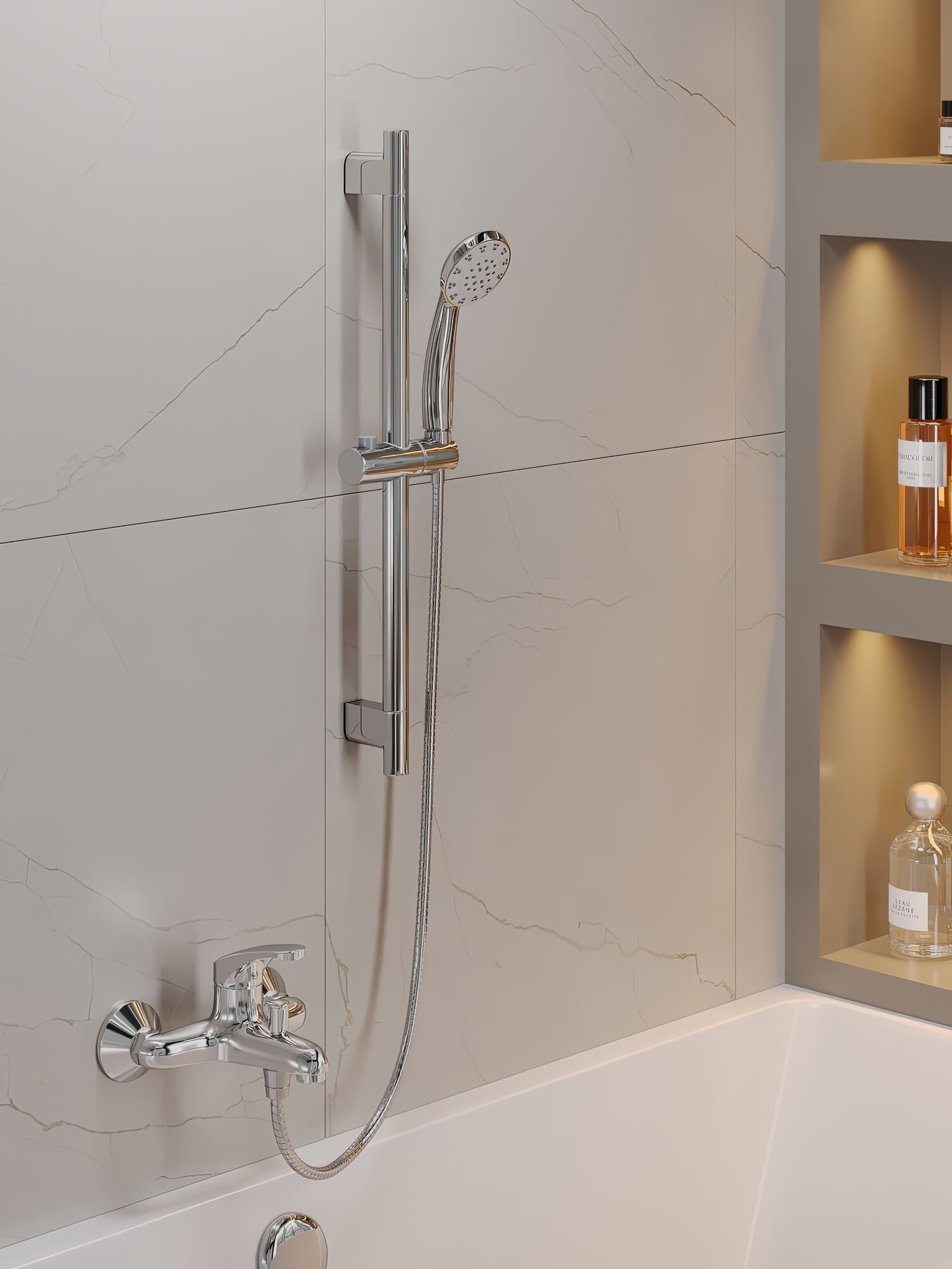 Смеситель для ванны полимерный с душ. гарнитуром OneLife P01-611cr, хром