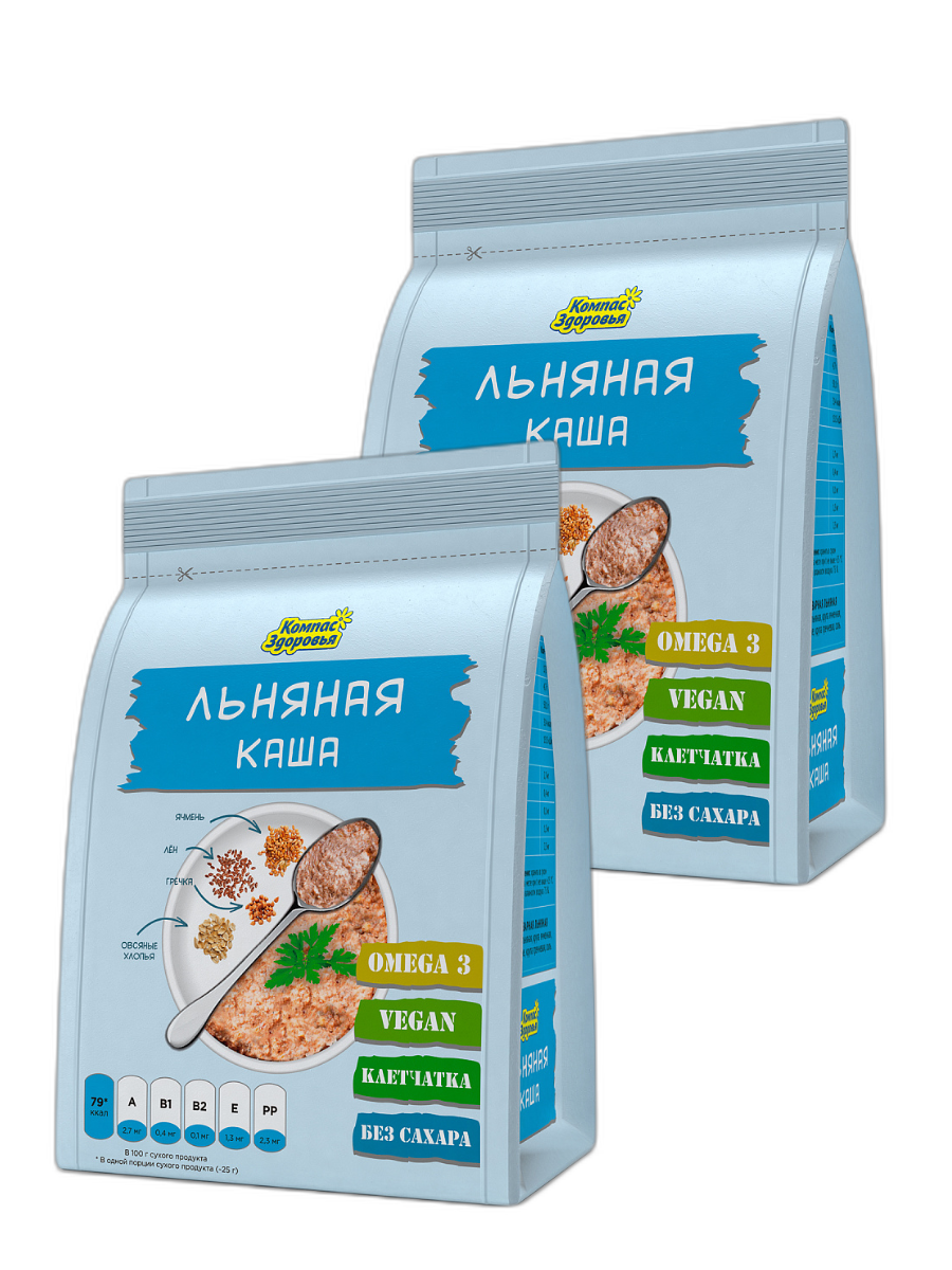 Каша "Льняная" быстрого приготовления, 2 упаковки по 250 грамм