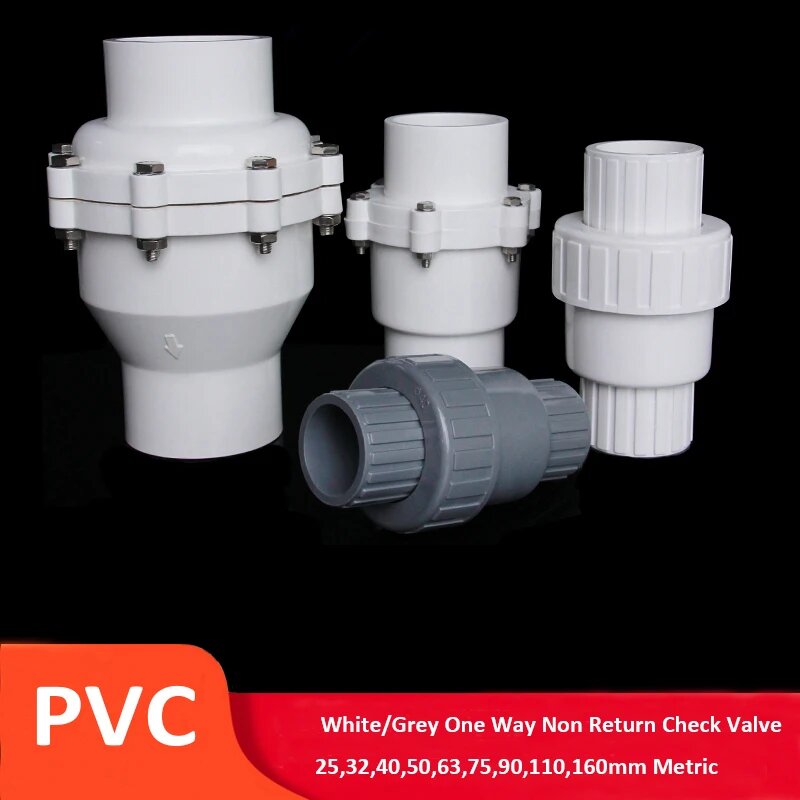 Обратный клапан, ПВХ, 25,32,40,50,63,75, 90110160 мм, 1 шт, Серый, 40mm