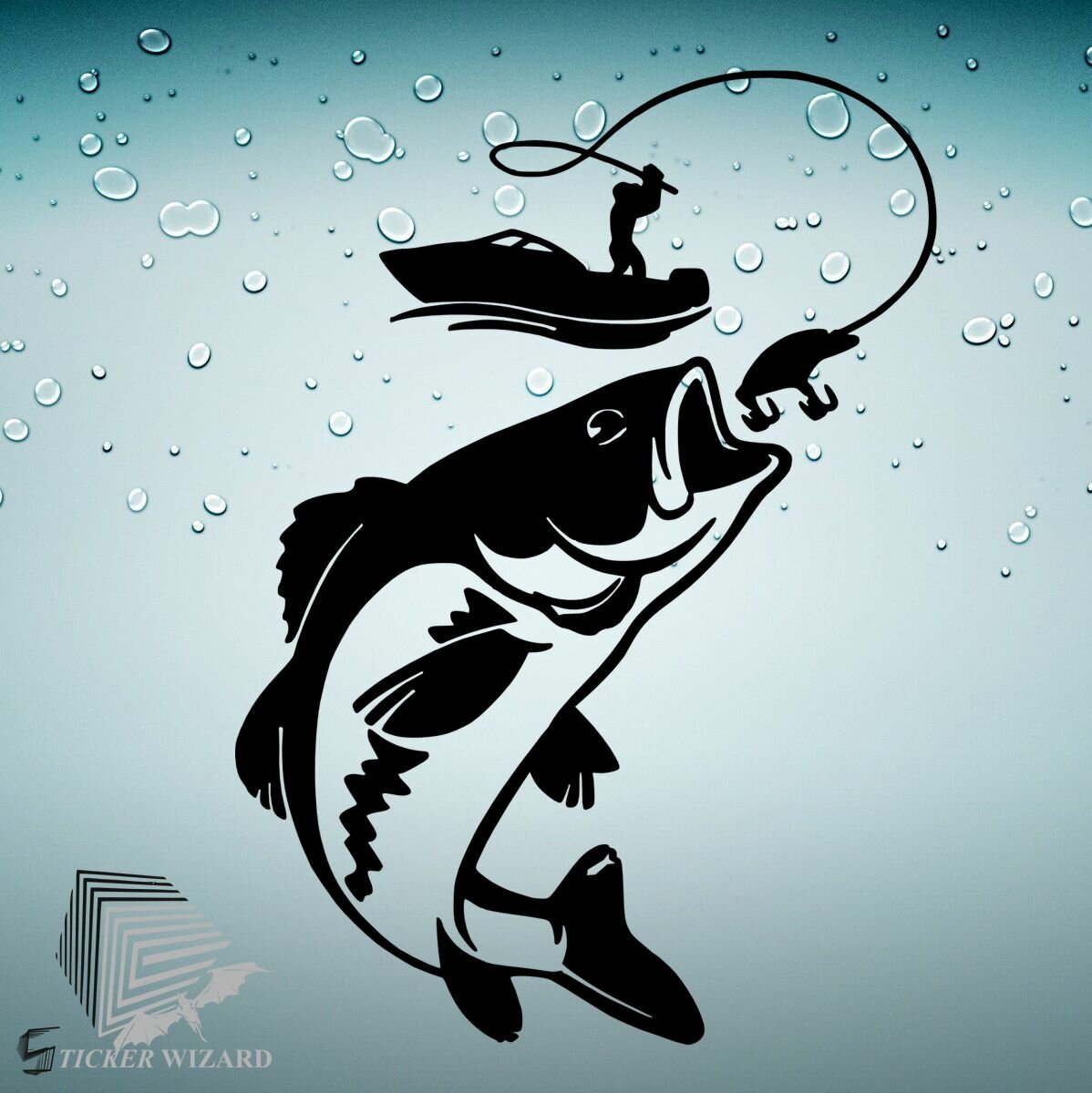 Наклейка виниловая, на прозрачной основе ( чёрная ) "Рыбалка"