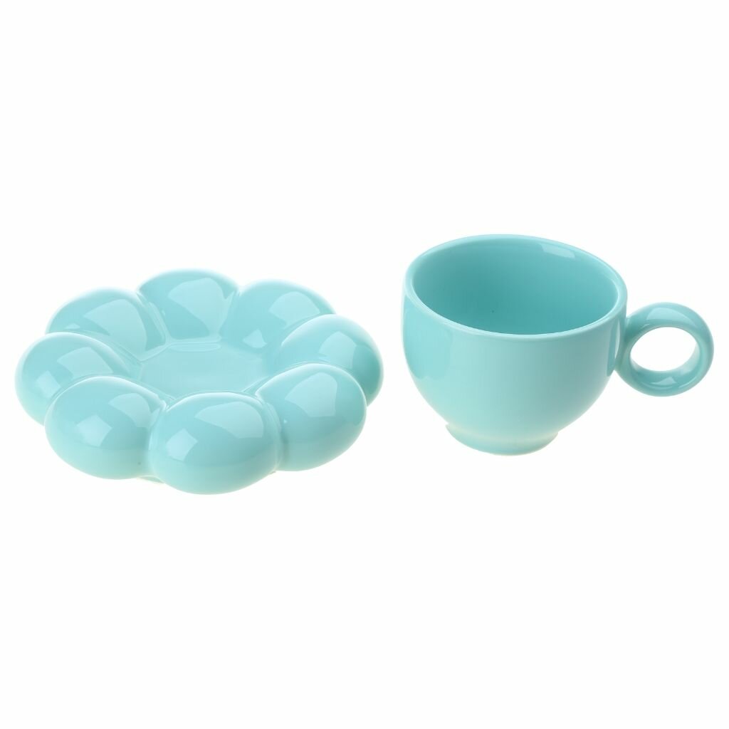 Керамическая чашка с подсолнухом-Небесно-голубая