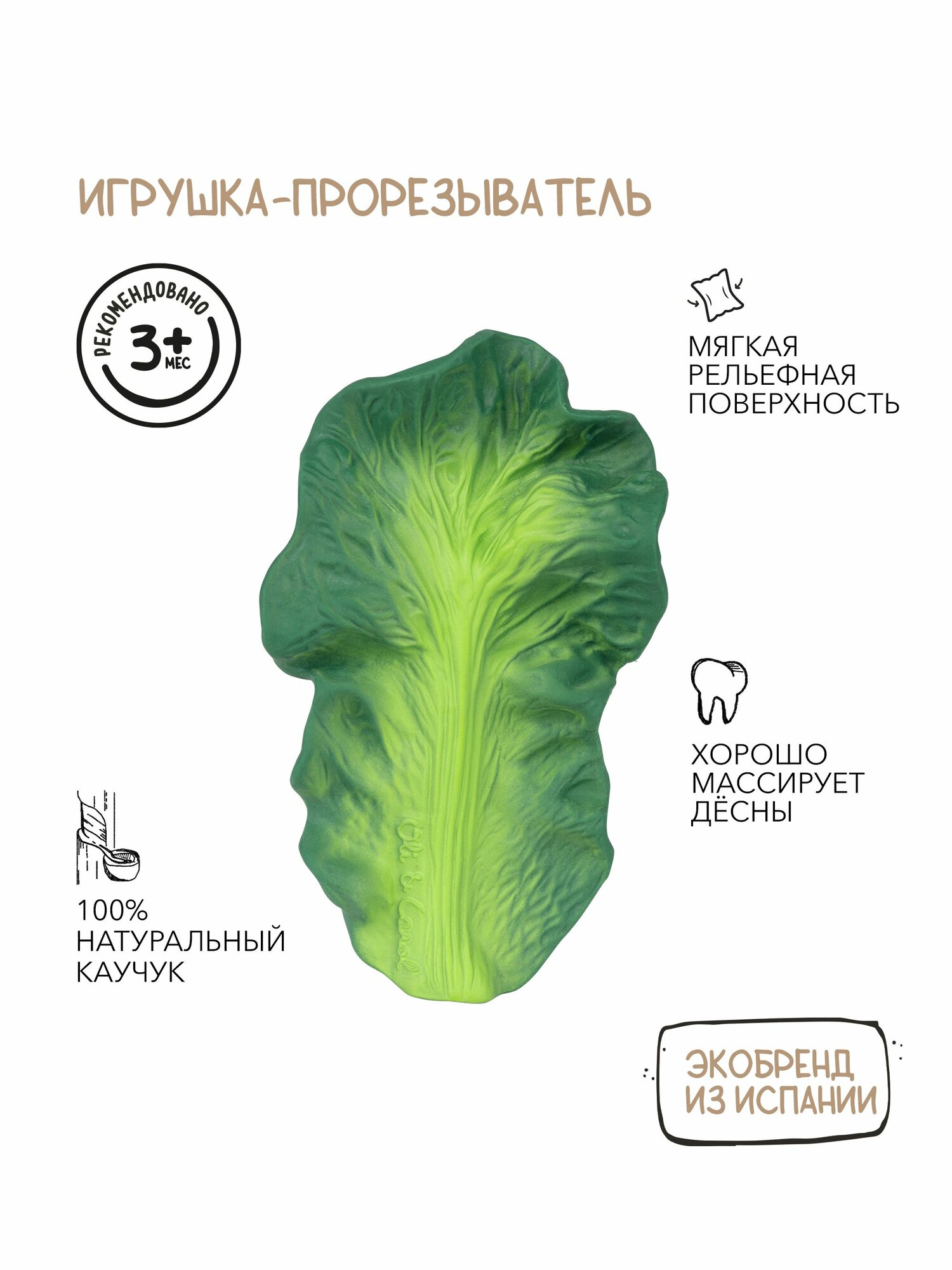 Oli&Carol Прорезыватель грызунок детский для зубов KENDALL THE KALE из натурального каучука