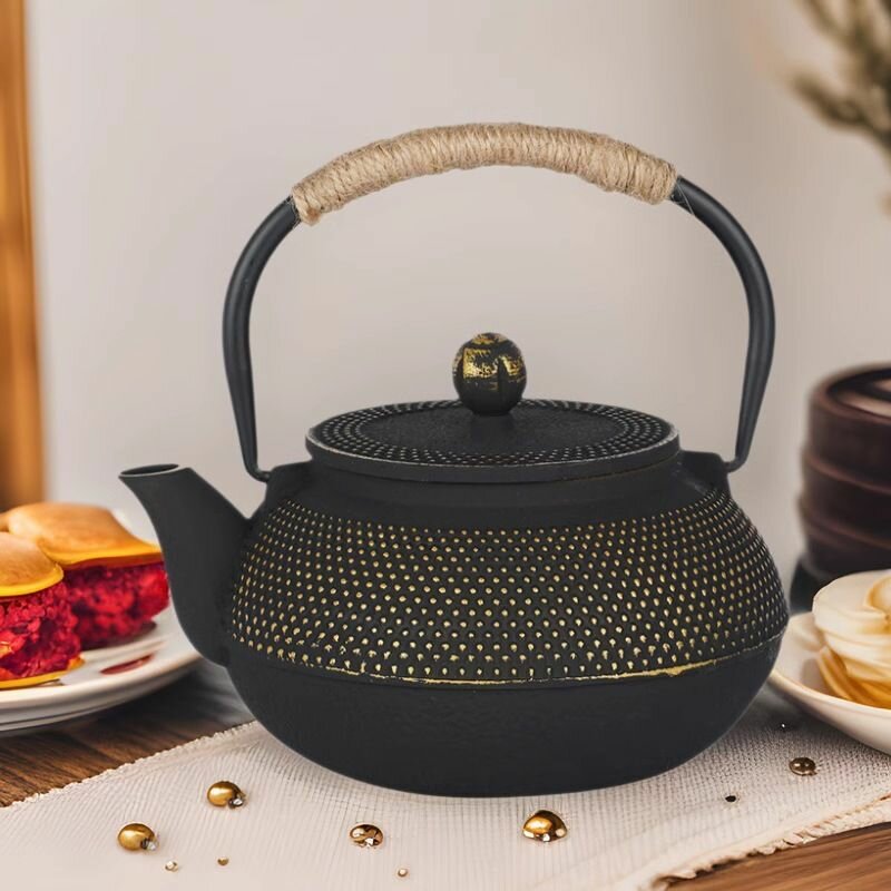 Чугунный заварочный чайник с узором пиона, японский литой чайник для заваривания чая