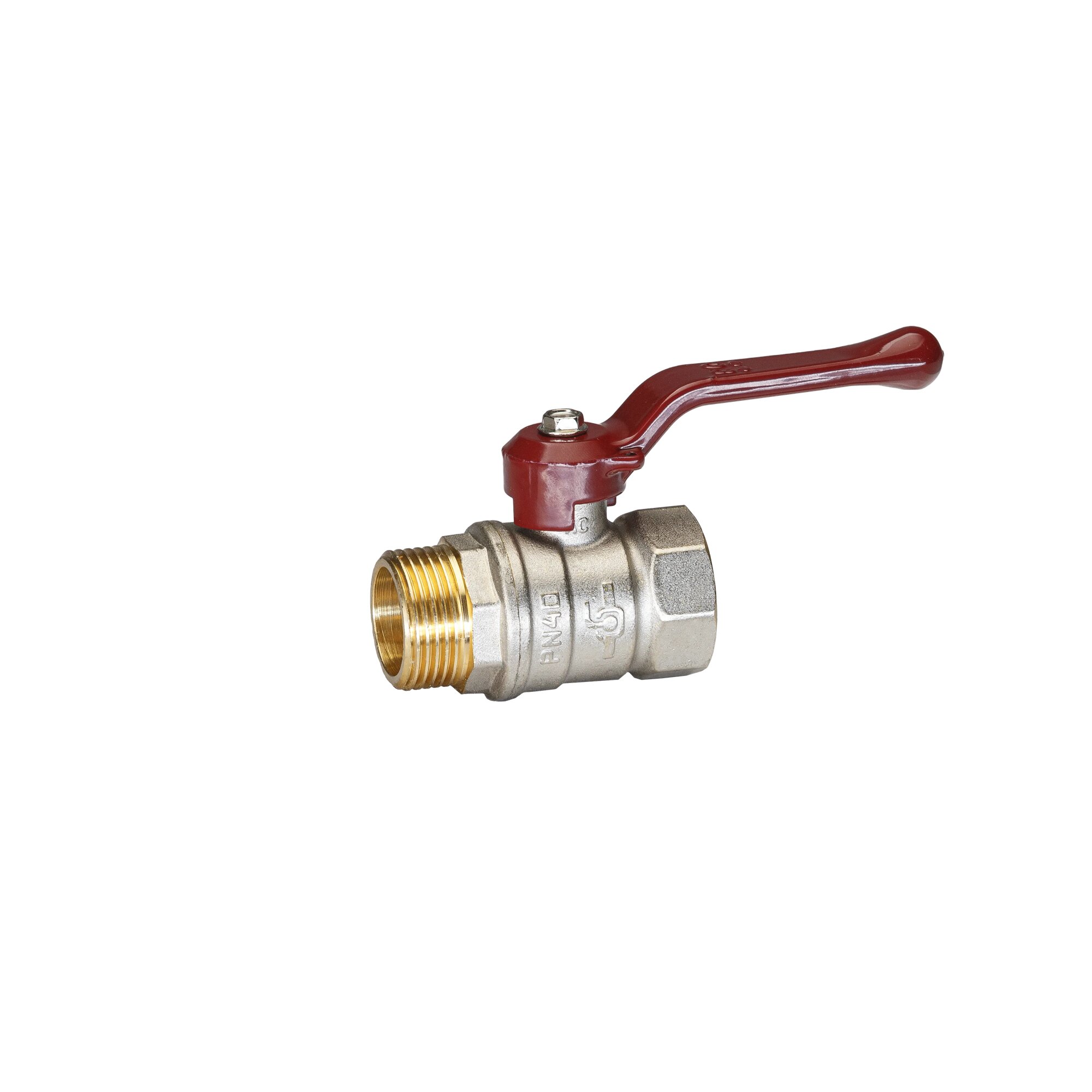 Кран шаровой латунный никелированный Temper 1/2” (Ду15) PN40, вн/нр, рычаг, Россия