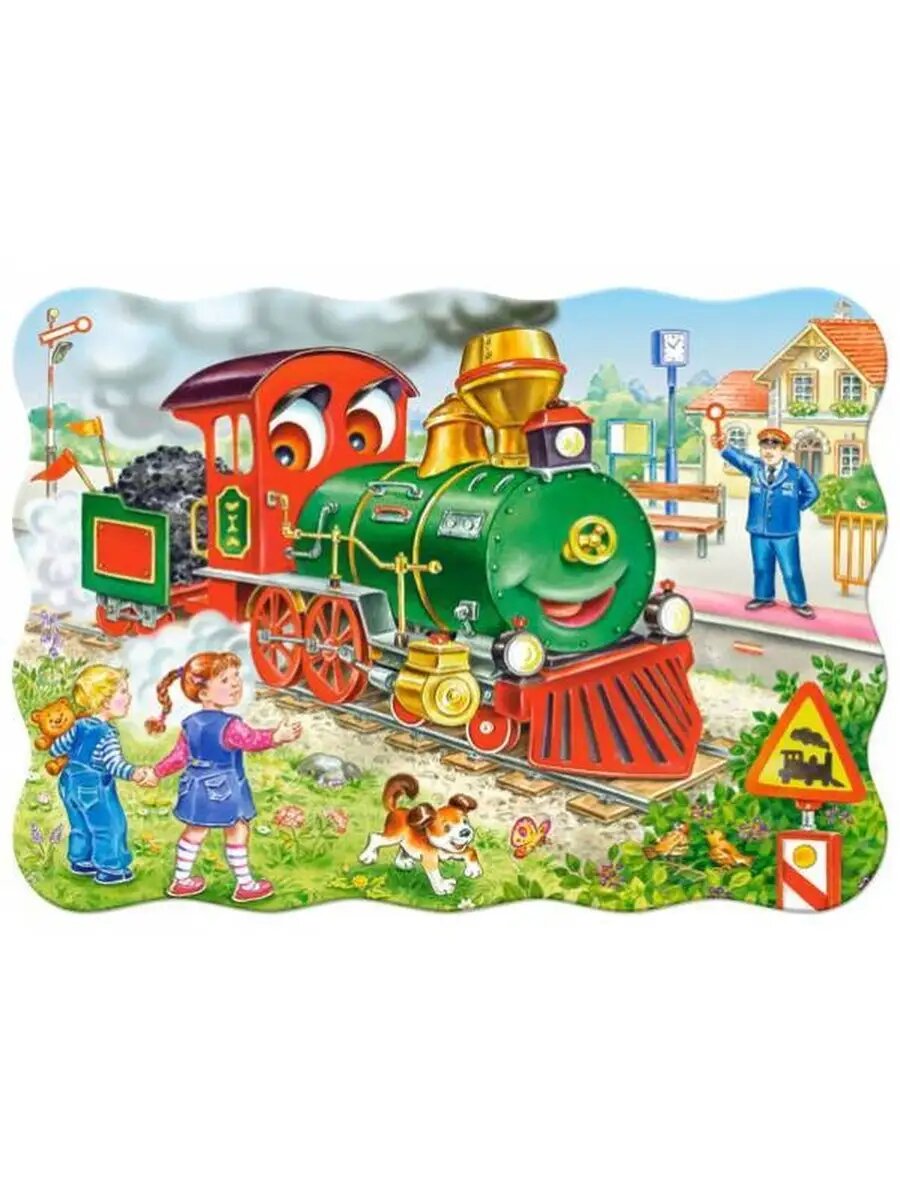 Пазл "Зеленый локомотив" В-03433, 30 деталей, для развития моторики