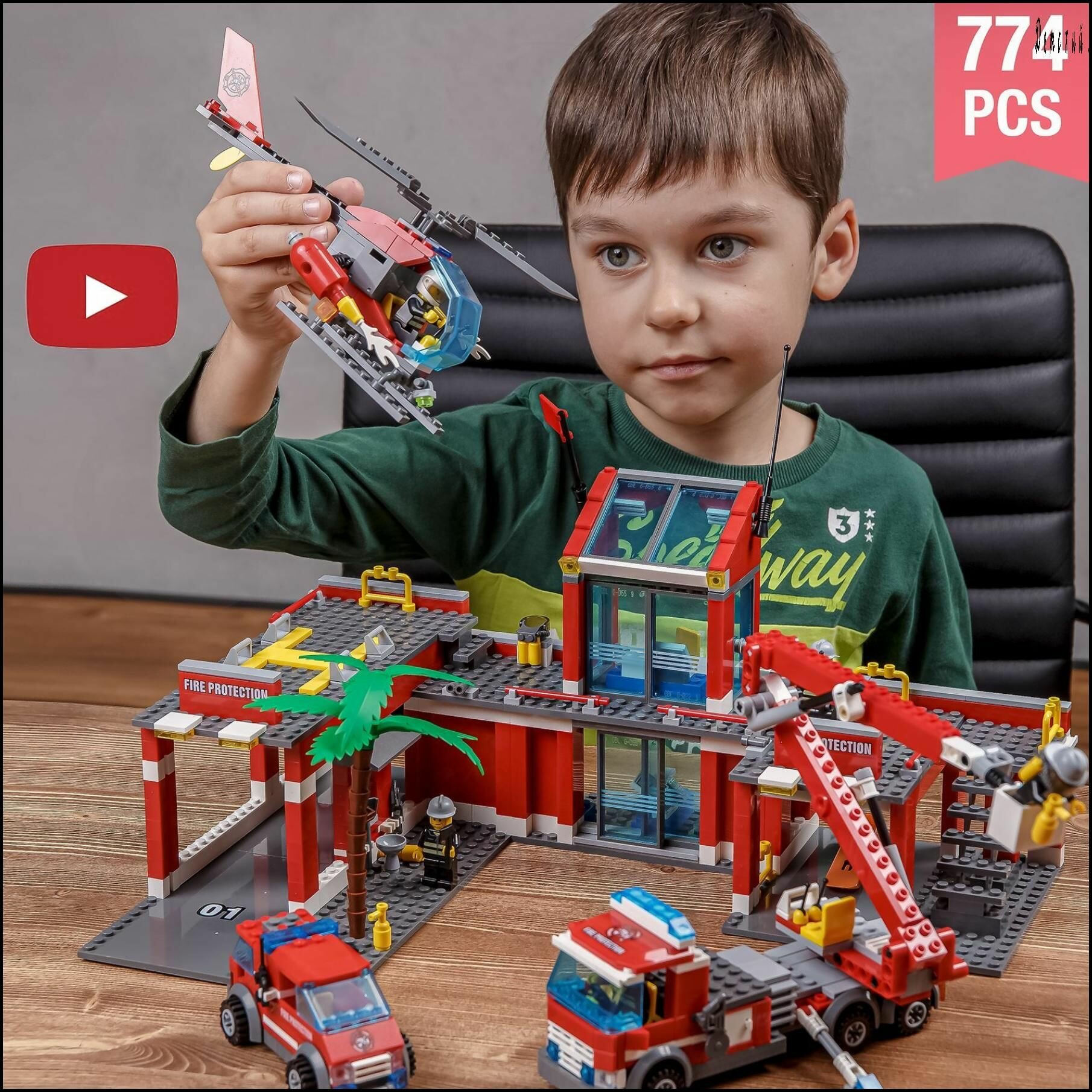 Конструктор для мальчиков развивающий "Пожарная станция Fire" 774 элемента / подарок для ребенка / BAZUMI