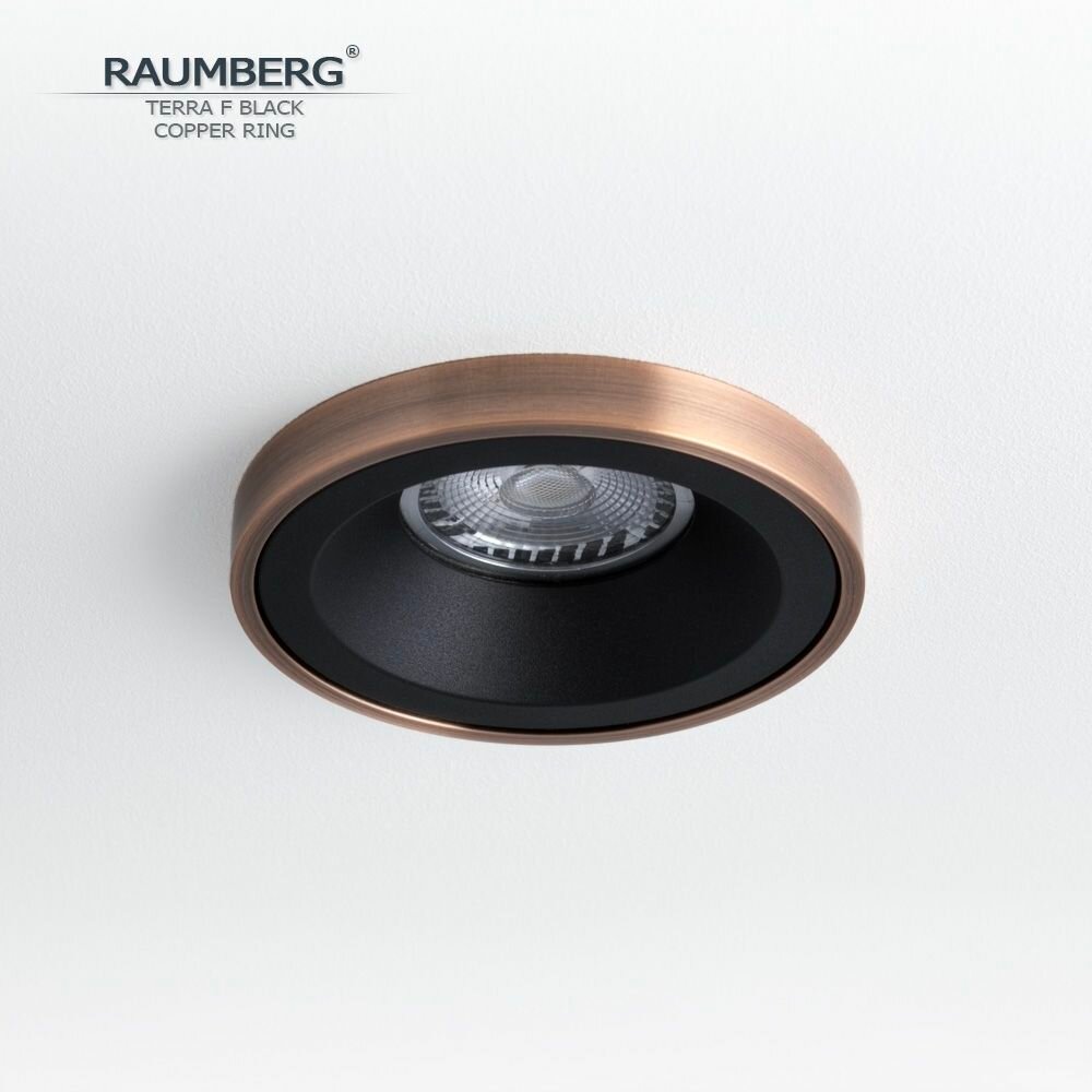 Встраиваемый неповоротный светильник RAUMBERG TERRA F Black Copper, цвет- черный с внешним кольцом цвета медь, под светодиодную лампу GU10