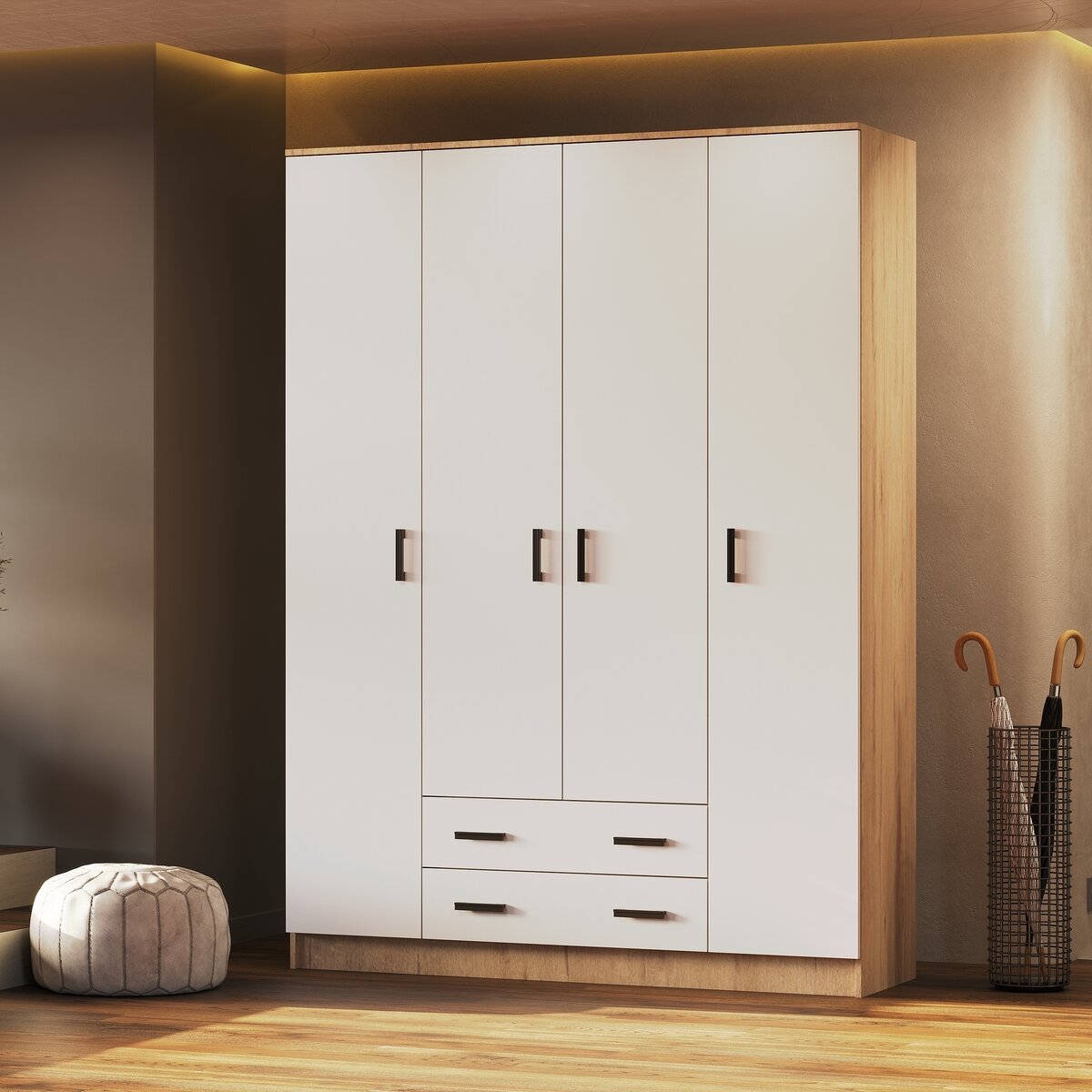 Шкаф распашной Квадро без зеркала 160х48.7х220 см Дуб Вотан/Белый гладкий