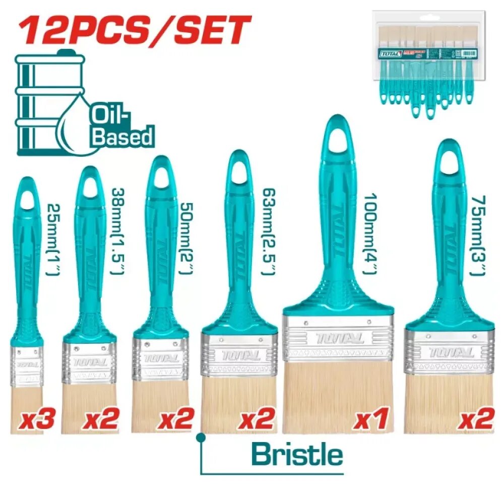 Набор малярных кистей TOTAL THT84501201, металл, пластик, 12шт