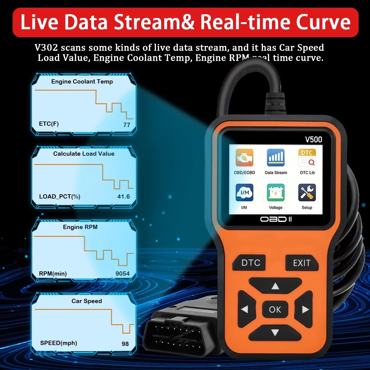 OBD2 Сканер V302, Диагностический Тестер, Желтый