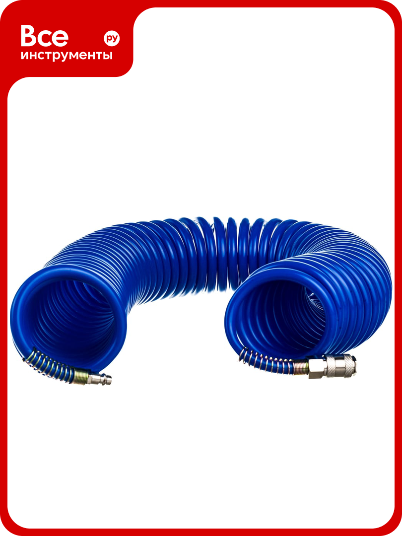 Шланг спиральный синий с быстросъемными соединениями профи (15 м; 8х12 мм; 20 бар) Pegas pneumatic 4913, товара