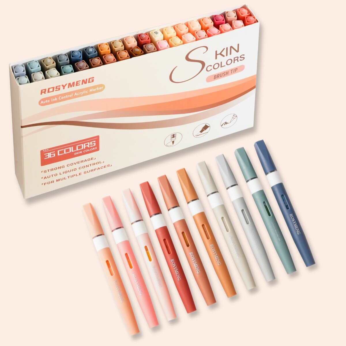 Набор из 36 акриловых маркеров цвета кожи, жидкий художественные маркеры