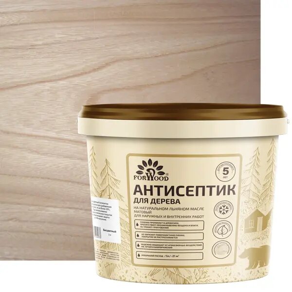 Защитно-декоративный антисептик Forwood матовый прозрачный 3 л