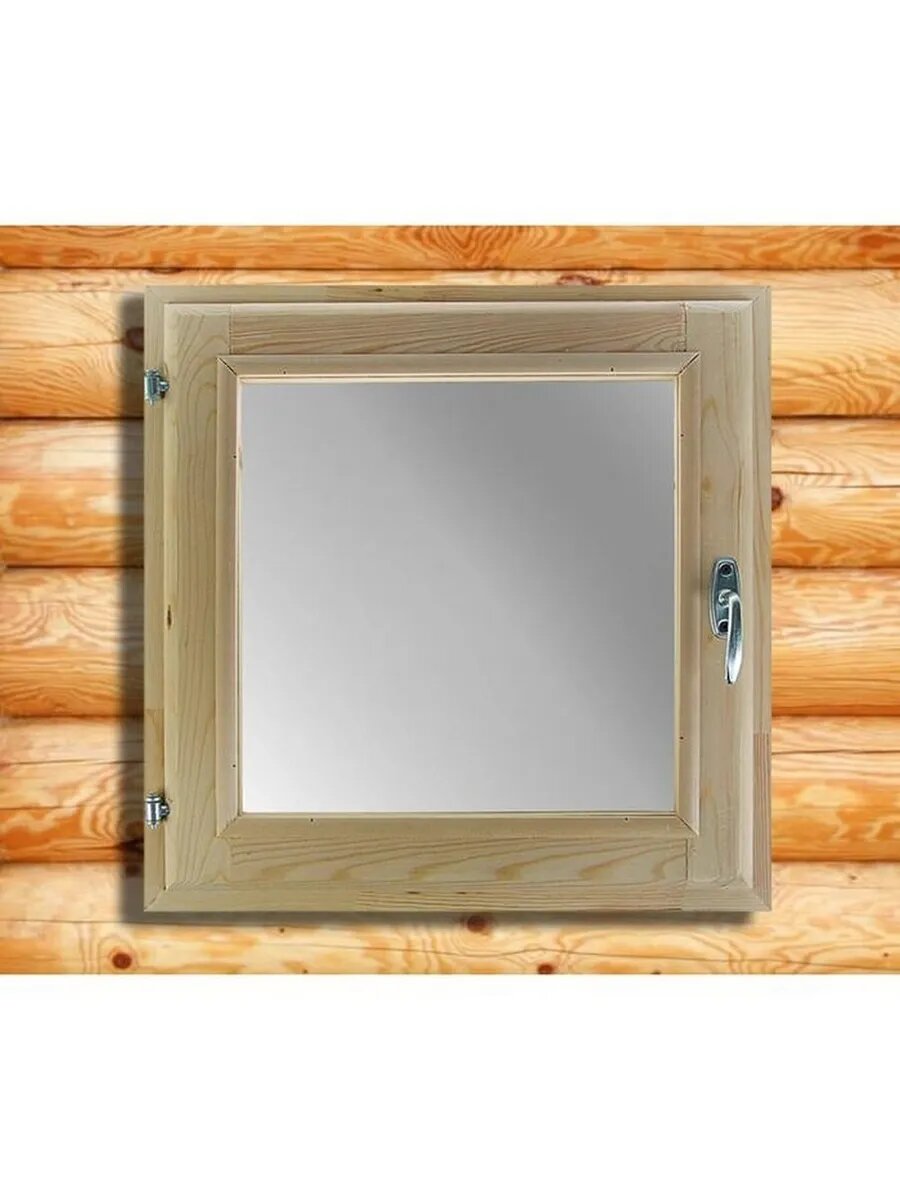 Эстетичное деревянное окно для бани 50x50 см