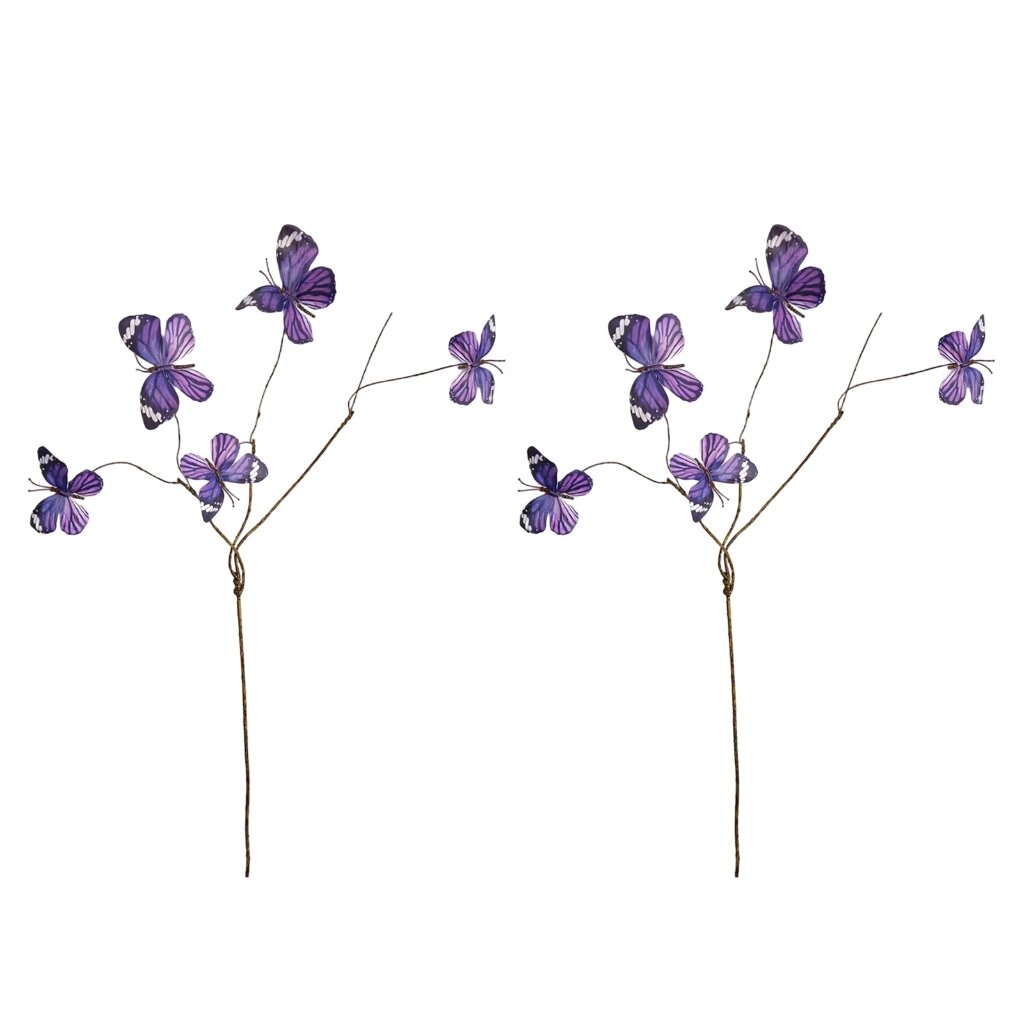 2 засохших ветки с 5 головками, цветы-бабочки, искусственные цветы, свадебное украшение, цветочная композиция, украшение-фиолетовый