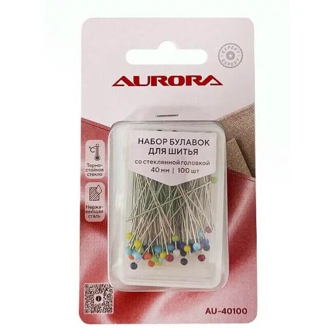 Набор булавок для квилтинга со стеклянной головкой 40мм (100 шт) Aurora AU-40100