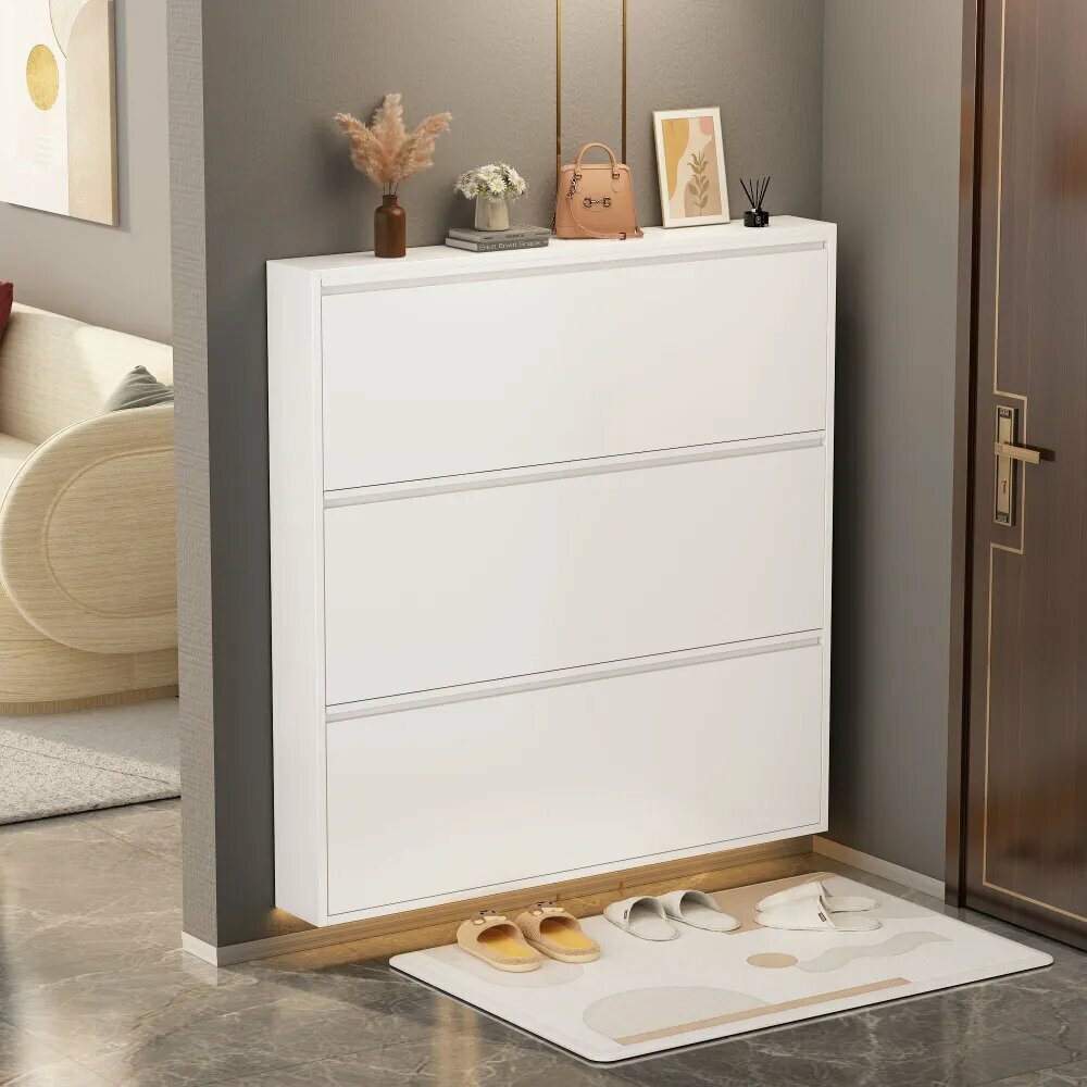 Обувница, металл, напольная, съемные полки, "Белое Красивый Цвет N058"