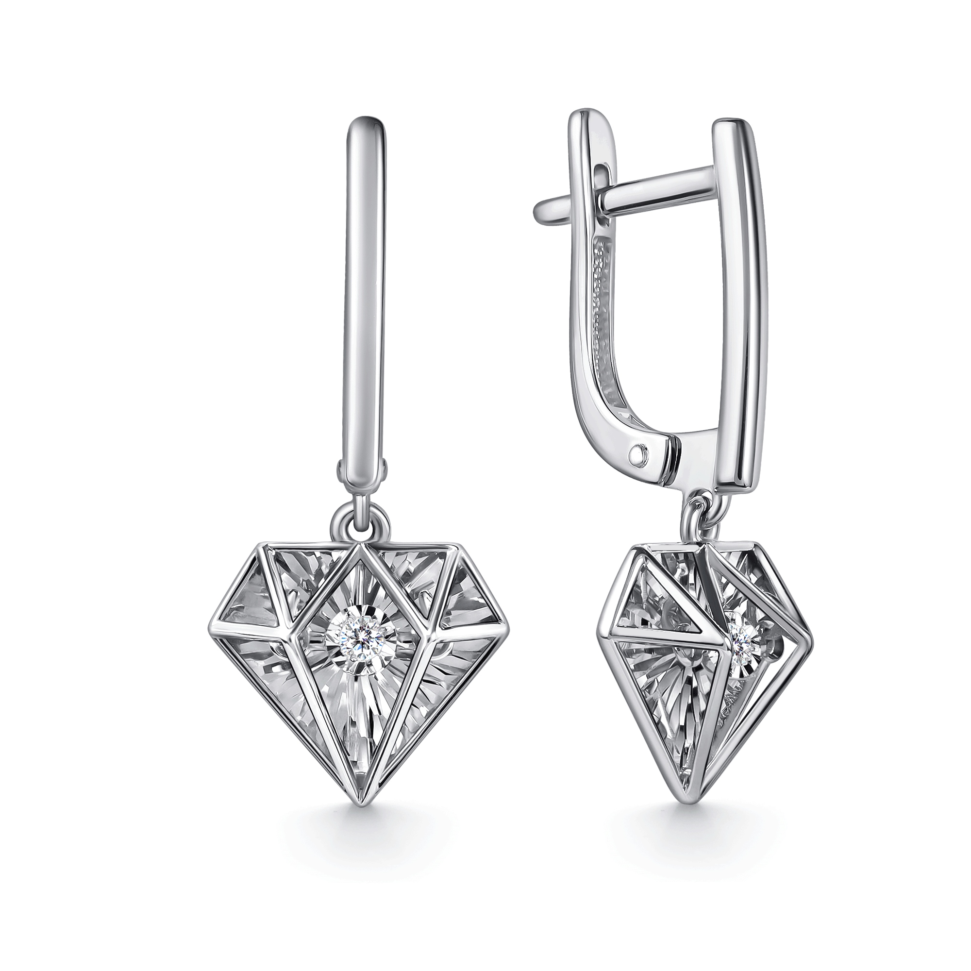 Серьги, белое золото, 585 проба, бриллиант