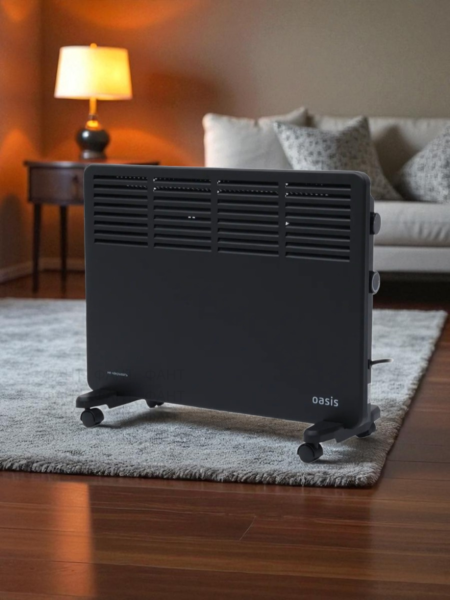 Конвектор электрический Oasis, модель KM-15В, черный цвет, 1500 Вт, до 20 кв. м, конвекторный обогреватель для дома офиса дачи (OL)