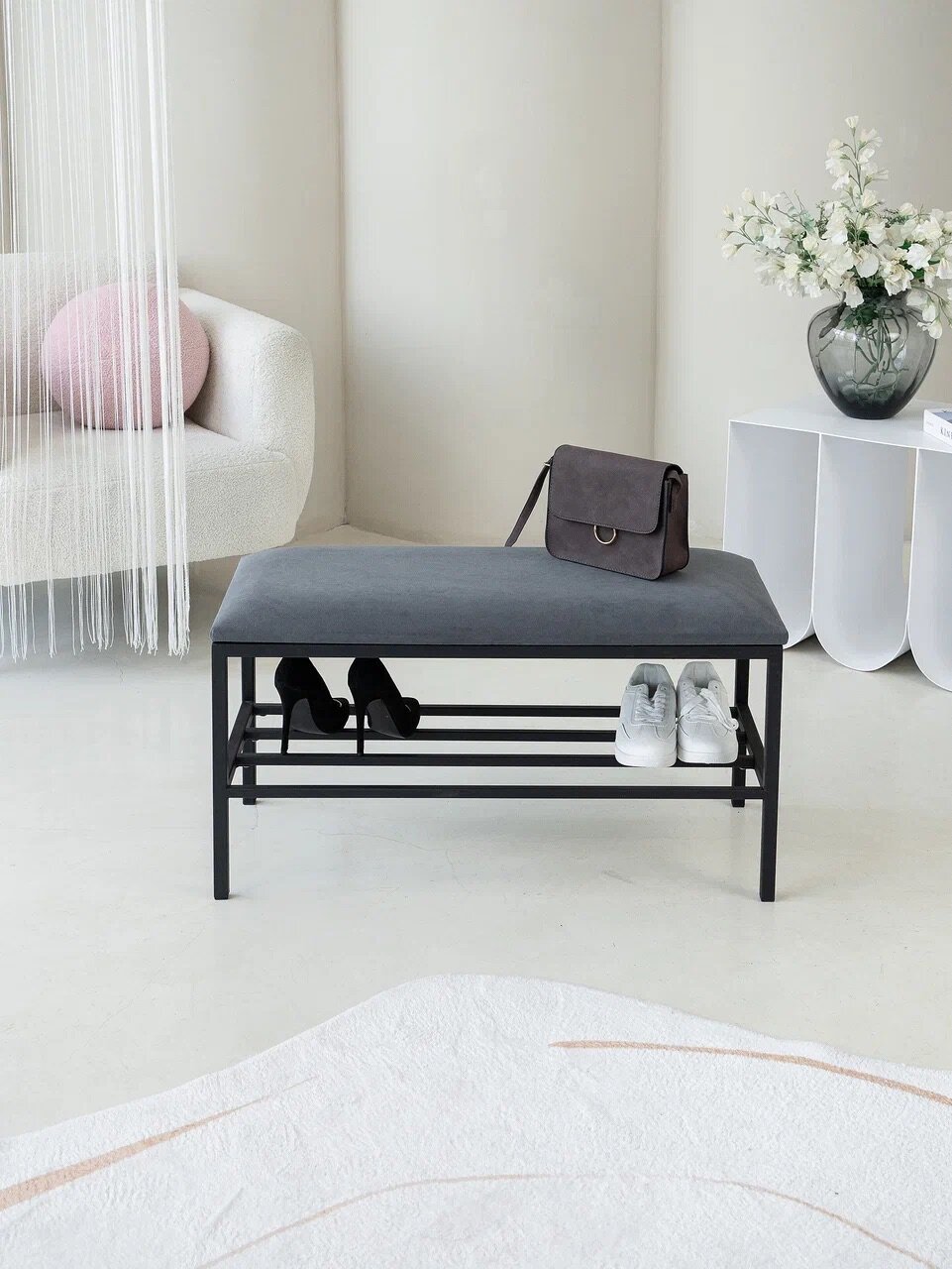 Банкетка-обувница с мягким сиденьем и полками для обуви 80х35х39см